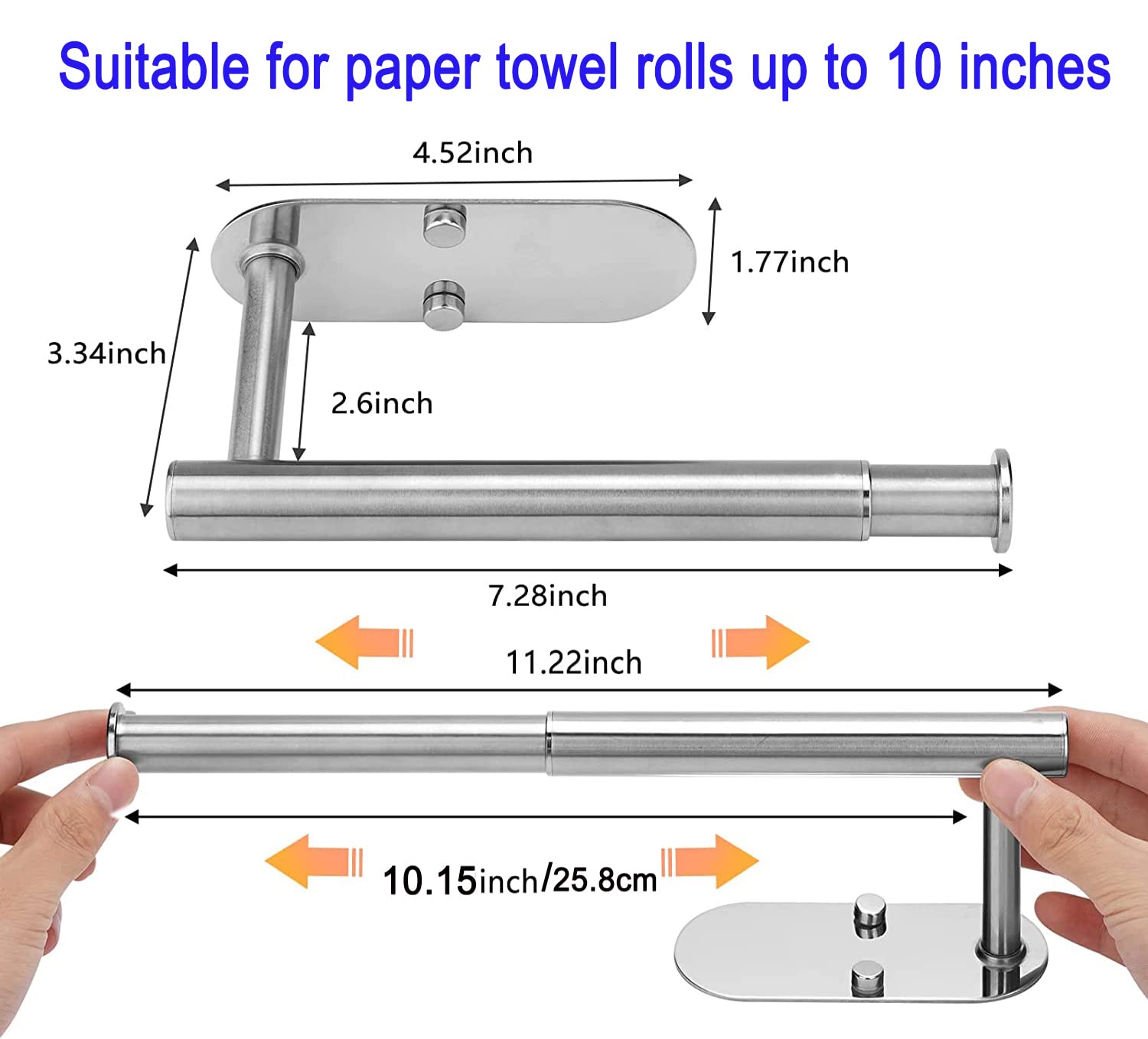 NHZNJK Retractable Paper Towel Holder, Stainless Steel Paper Towel Rack Under Cabinet and Wall Mount, Hand Towel Holder, Paper Towels Rolls for Kitchen,Multipurpose Self Adhesive or Screw Drilling