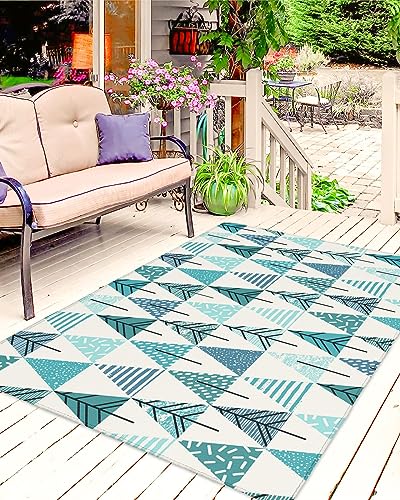 Outdoor Rugs for Patio,4x6 ft Christmas Tree Pine Tile Pattern Green Absorbent Non Slip Mats Carpet Rv Camping Area Rug Door Mat for Patios,Camper,Tent,Porch