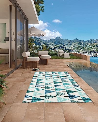 Outdoor Rugs for Patio,4x6 ft Christmas Tree Pine Tile Pattern Green Absorbent Non Slip Mats Carpet Rv Camping Area Rug Door Mat for Patios,Camper,Tent,Porch