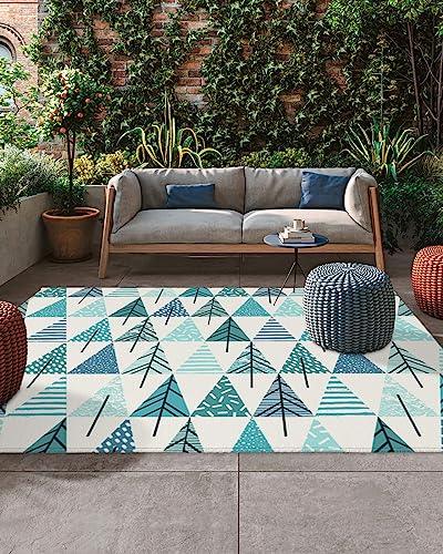 Outdoor Rugs for Patio,4x6 ft Christmas Tree Pine Tile Pattern Green Absorbent Non Slip Mats Carpet Rv Camping Area Rug Door Mat for Patios,Camper,Tent,Porch