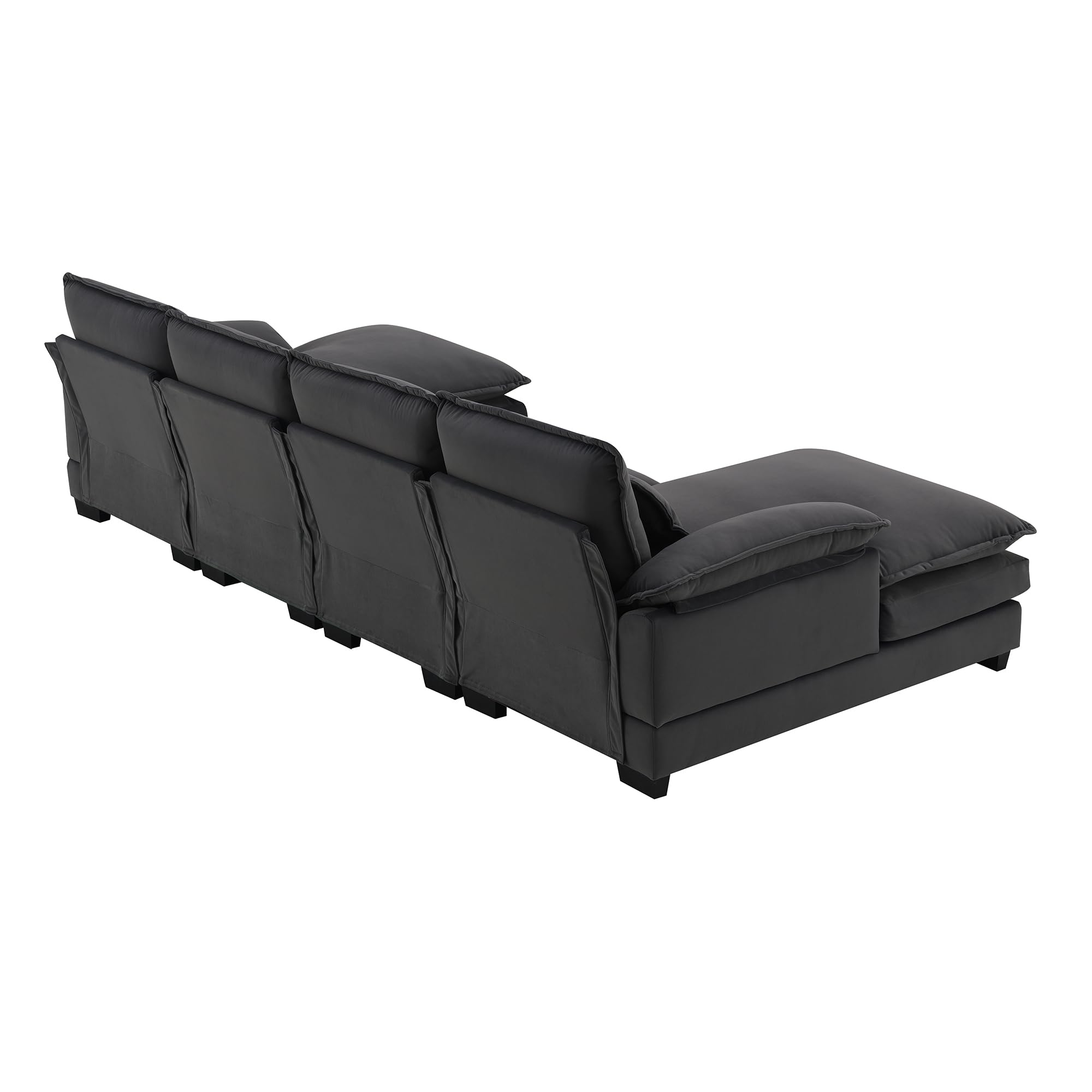 U Shaped Cloud Couch Comfy Sectional Couches with Chaise Lounge Modern 6 Seat Velvet Upholstered Sofa with Waist Pillows for Living Room Apartment, Gray 109.8''