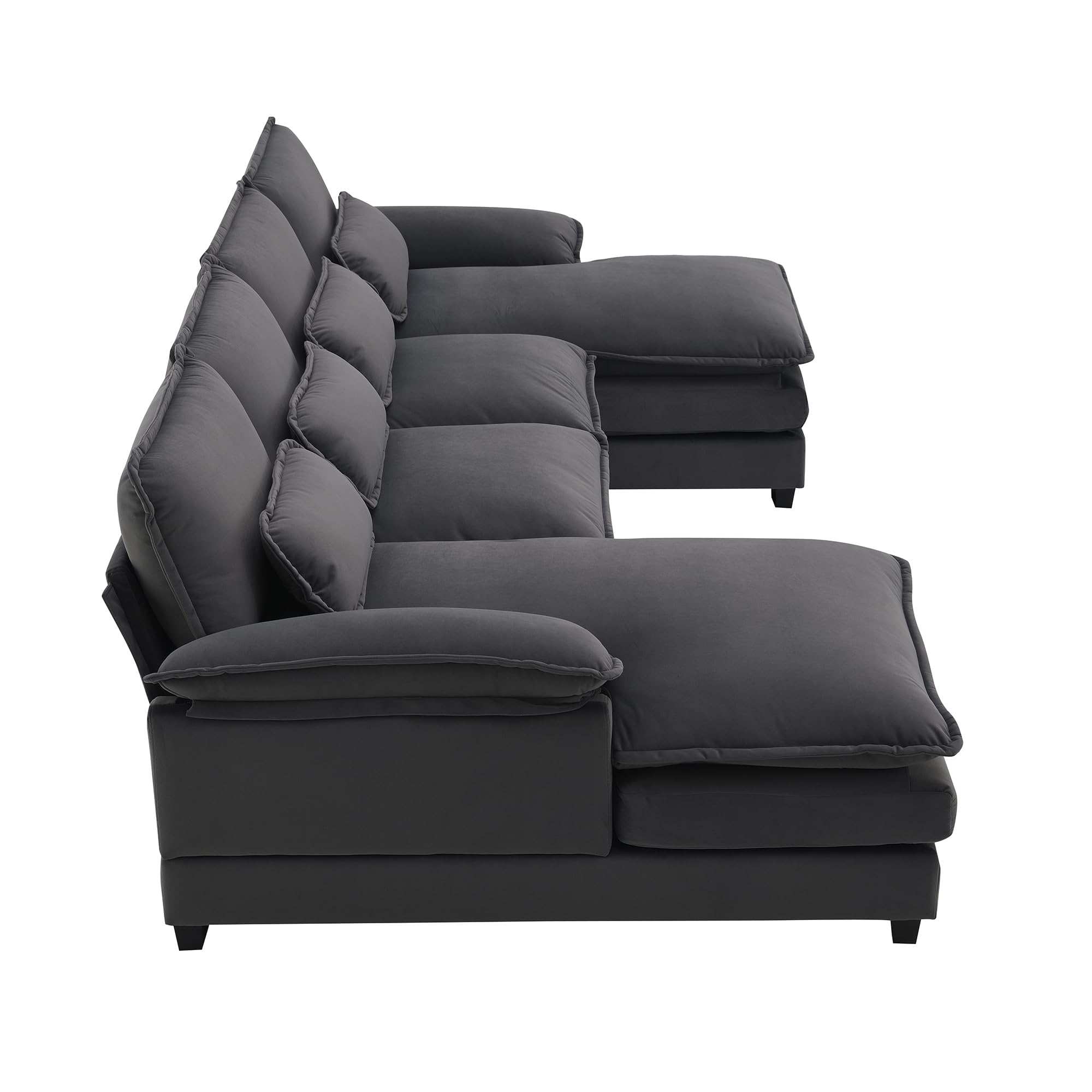 U Shaped Cloud Couch Comfy Sectional Couches with Chaise Lounge Modern 6 Seat Velvet Upholstered Sofa with Waist Pillows for Living Room Apartment, Gray 109.8''