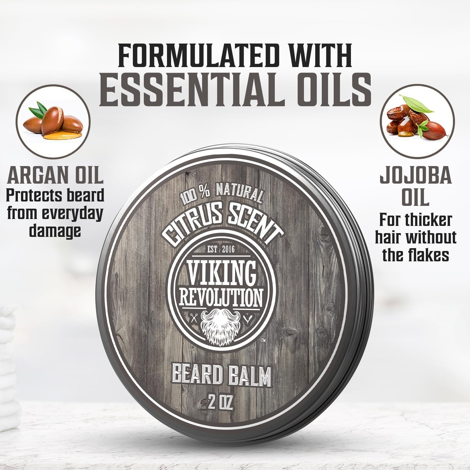 Viking Revolution Beard Balm - All Natural Grooming Treatment with Argan Oil & Mango Butter - Strengthens & Softens Beards & Mustaches - Citrus Scent Leave in Conditioner Wax for Men - 1 Pack