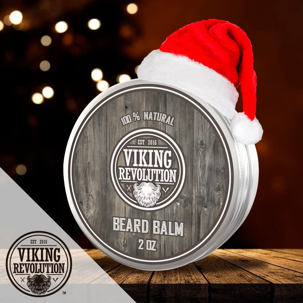 Viking Revolution Beard Balm - All Natural Grooming Treatment with Argan Oil & Mango Butter - Strengthens & Softens Beards & Mustaches - Citrus Scent Leave in Conditioner Wax for Men - 1 Pack