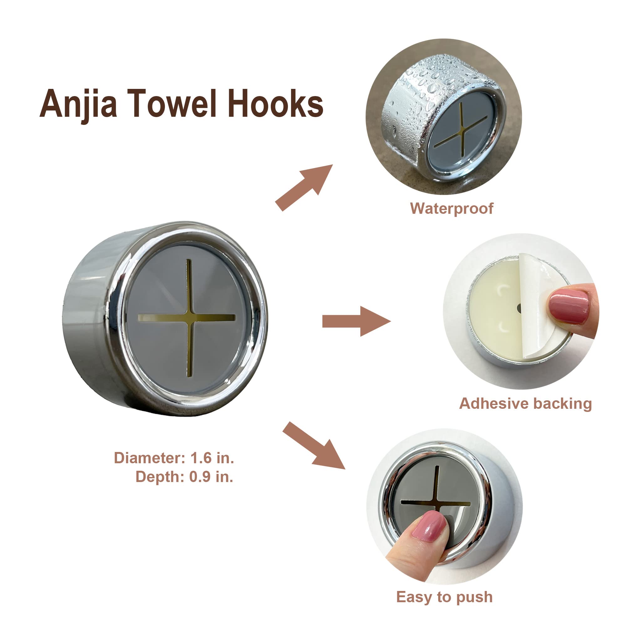 ANJIA 4 Pack Adhesive Hooks, Round Kitchen Towel Hooks for Home Storage, Wall Mounted Hand and Dish Towel Holders