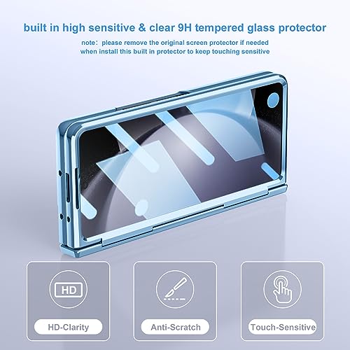 Libeagle Compatible with Samsung Galaxy Z Fold 5 Case, Innovative Hinge Protection, Detachable Fold 5 New Slim S Pen (2023) Slot, Non-Yellow Clear Back, Screen Protector, Stand Cover 5G 2023, Blue