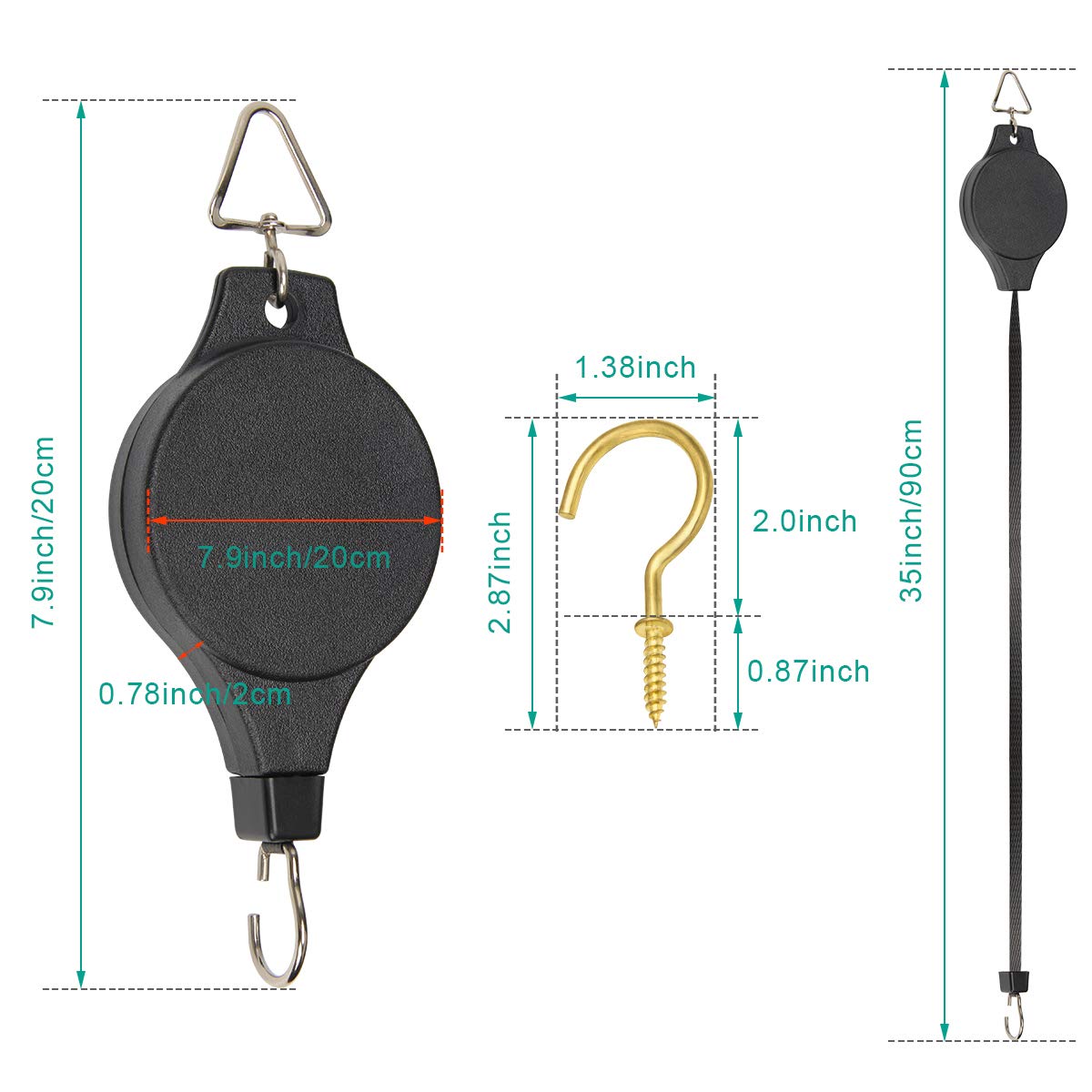 Ahier Retractable Plant Hanger, 2PCS Adjustable Plant Pulley Hanger Hanging Planters Flower Basket Hook Hanger with 2PCS Metal Ceiling Plant Hooks for Garden Birds Feeder