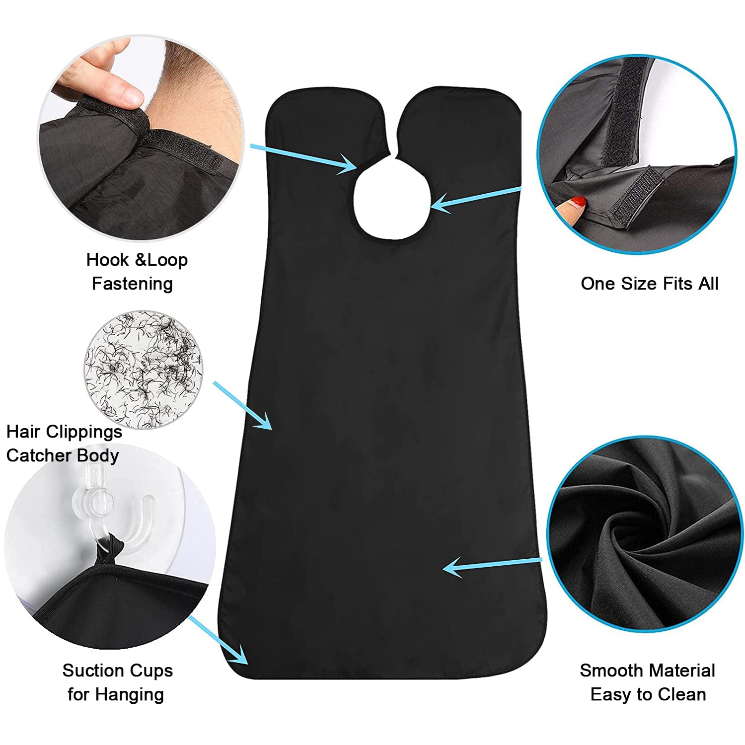 kirahiro 6-Piece Beard Catcher Kit for Shaving & Trimming & Grooming,with Beard Apron,Beard Brush,Beard Comb,Scissor,Suction Cups,Bag(Deluxe sets)