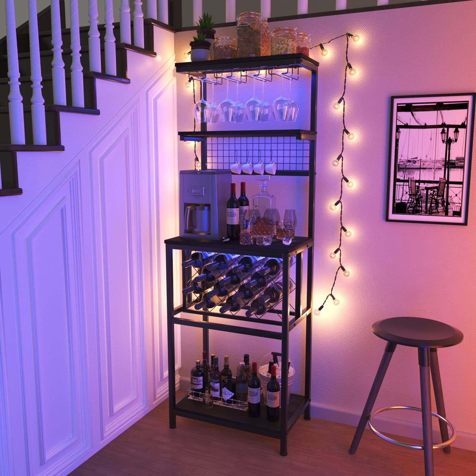 Aomedeelf Wine Rack Table Wine Bar Cabinet for Liquor and Glasses Modern Freestanding Floor Liquor Bar Cabinet with Storage Rack and Shelf Wine Bakers Rack for Home Kitchen Dining Room