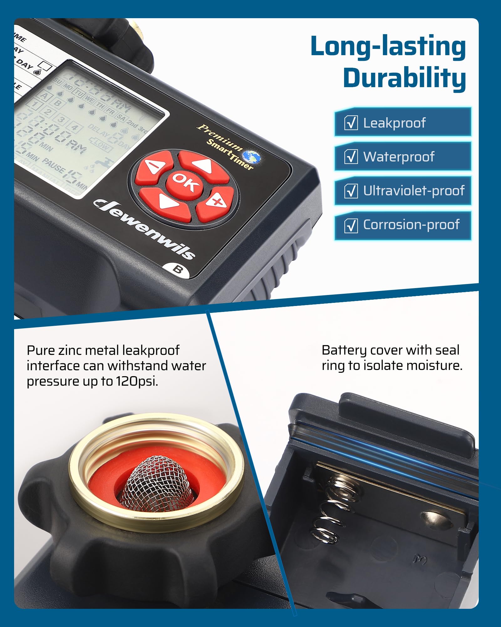 DEWENWILS Sprinkler Timer, Water Timer for Garden Hose, Programmable Hose Timer Automatic Faucet Watering Irrigation Timer for Yard Lawn, Manual Rain Delay Mode, Low Battery Warning