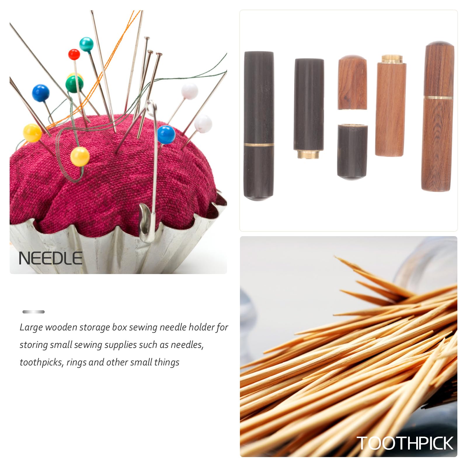 Ciieeo 16 Pcs Wooden Needle Wooden Needle Case Tube Needle Storage Tube Sewing Needles Container Case Sewing Needles