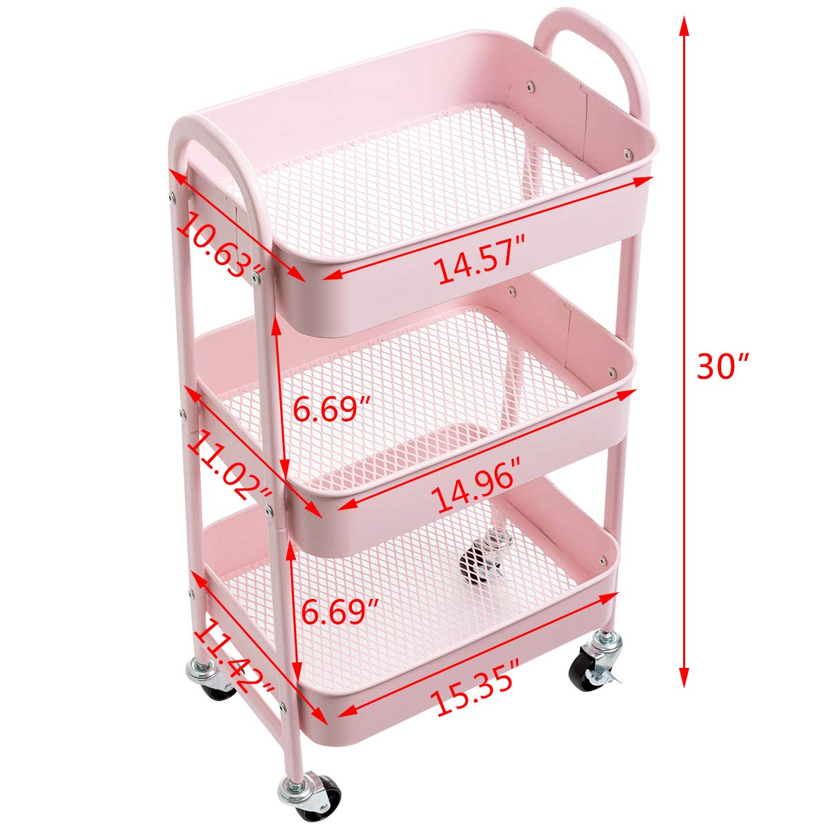 AGTEK Makeup Cart, Movable Rolling Organizer Cart, 3 Tier Metal Utility Cart
