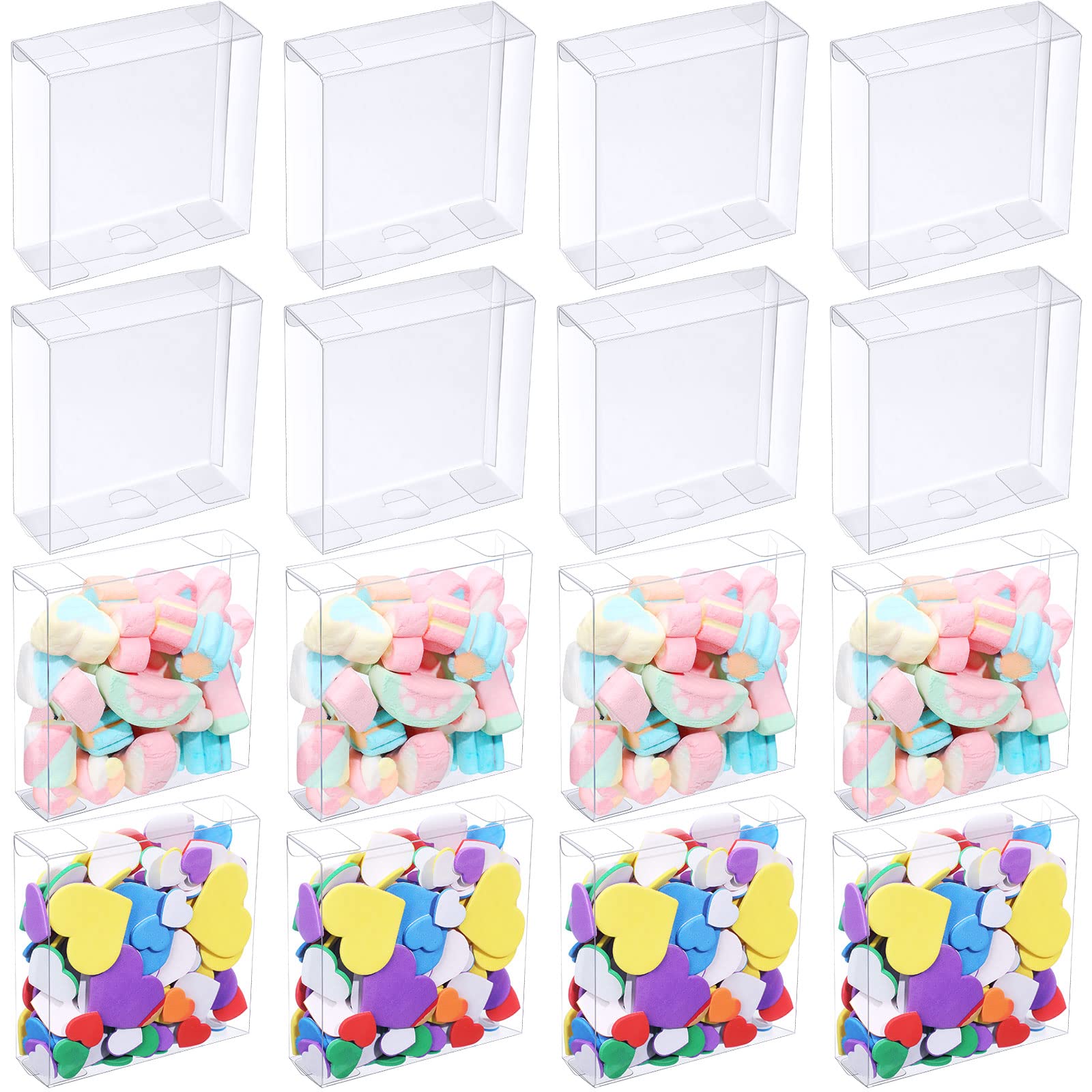 50 Pcs Clear Favor Boxes Gift Boxes Transparent Plastic Individual Macaron Boxes 4 x 4 x 1.2 Inch Clear Treats Candy Boxes for Packaging Dessert Containers Wedding Party Supplies