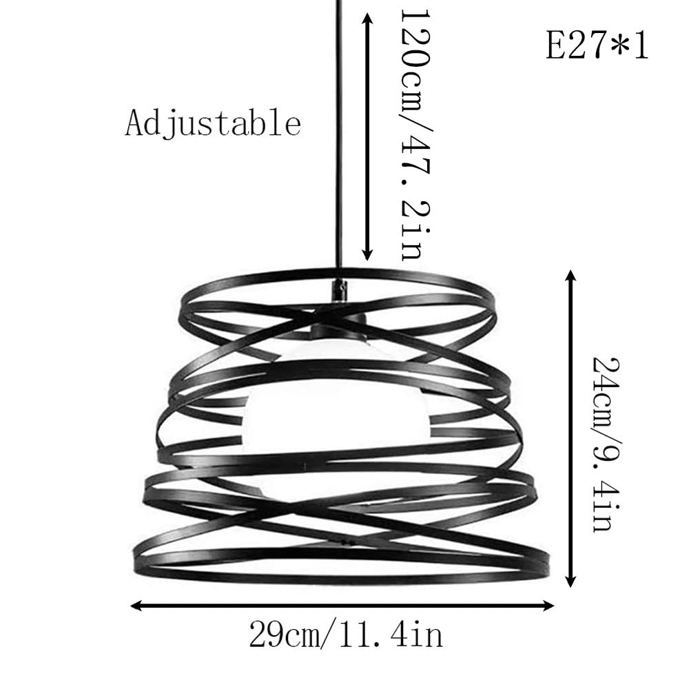 DULAB Wrought Iron Spiral Decorative Pendant Lamp, Retro Creative Black Lampshade Hanging Light, Ceiling Lighting Fixture,Chandelier is English Porch Bedroom Homestay.
