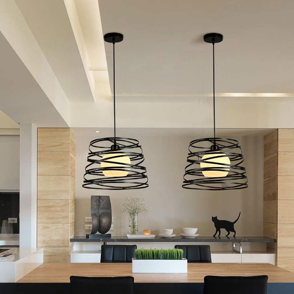 DULAB Wrought Iron Spiral Decorative Pendant Lamp, Retro Creative Black Lampshade Hanging Light, Ceiling Lighting Fixture,Chandelier is English Porch Bedroom Homestay.