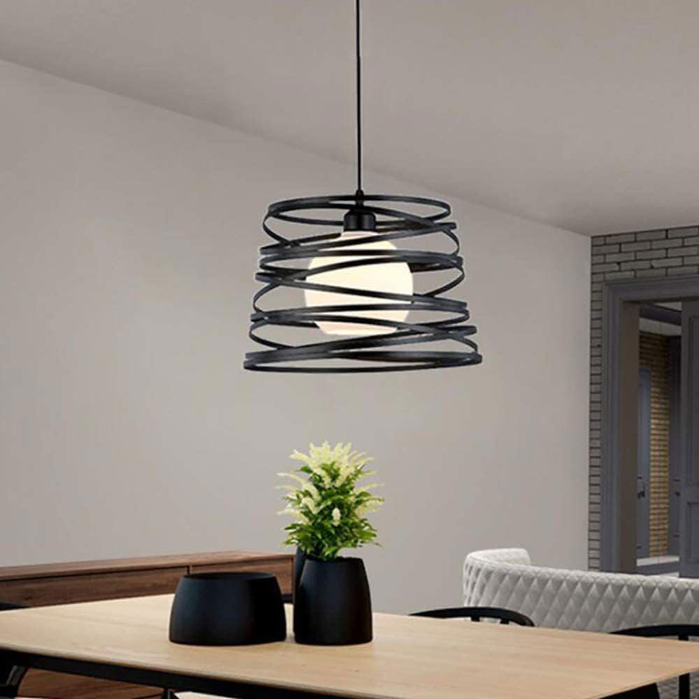 DULAB Wrought Iron Spiral Decorative Pendant Lamp, Retro Creative Black Lampshade Hanging Light, Ceiling Lighting Fixture,Chandelier is English Porch Bedroom Homestay.