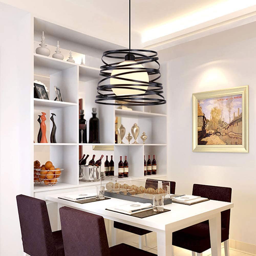 DULAB Wrought Iron Spiral Decorative Pendant Lamp, Retro Creative Black Lampshade Hanging Light, Ceiling Lighting Fixture,Chandelier is English Porch Bedroom Homestay.