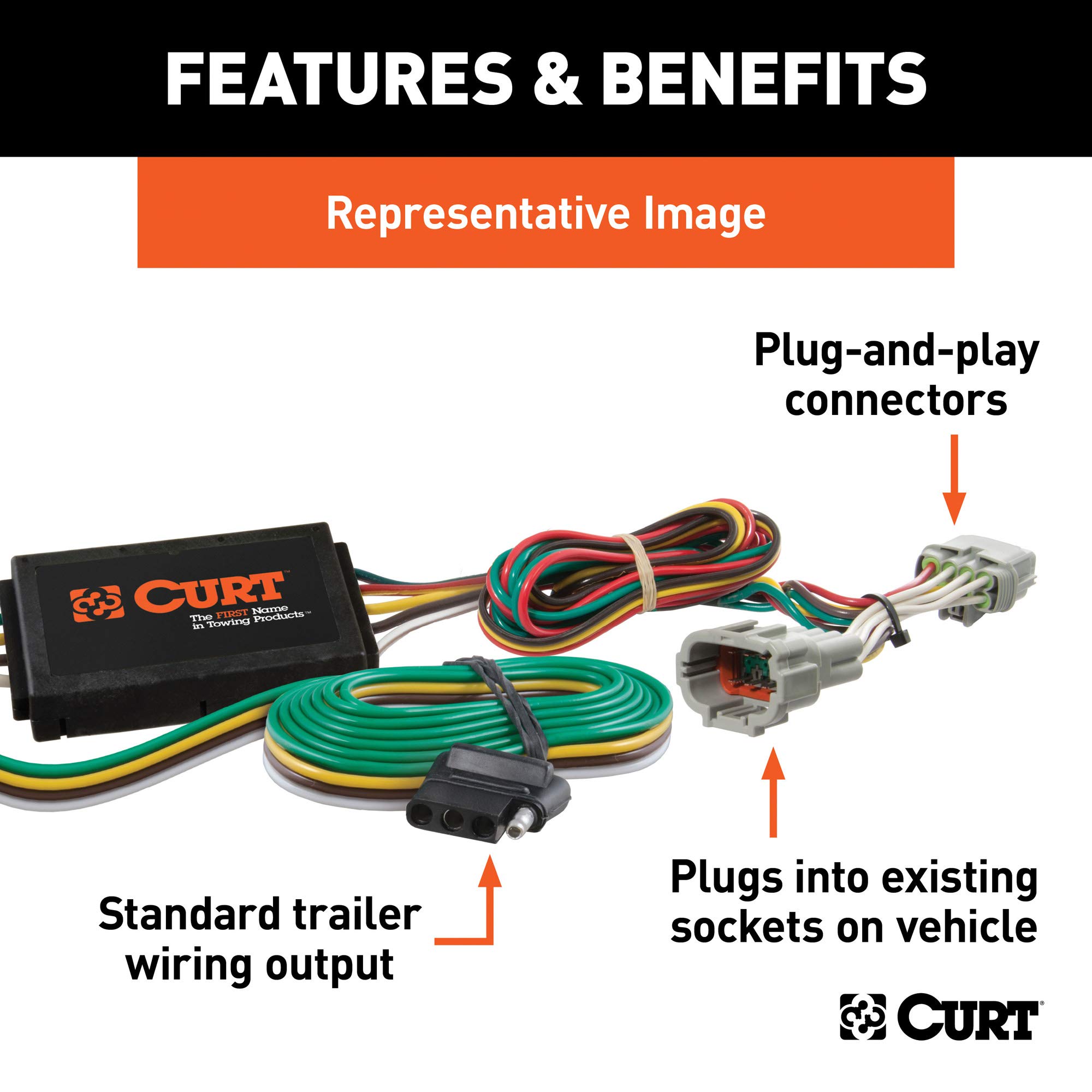 CURT 55379 Vehicle-Side Custom 4-Pin Trailer Wiring Harness, Fits Select Toyota Pickup, Tacoma, Black