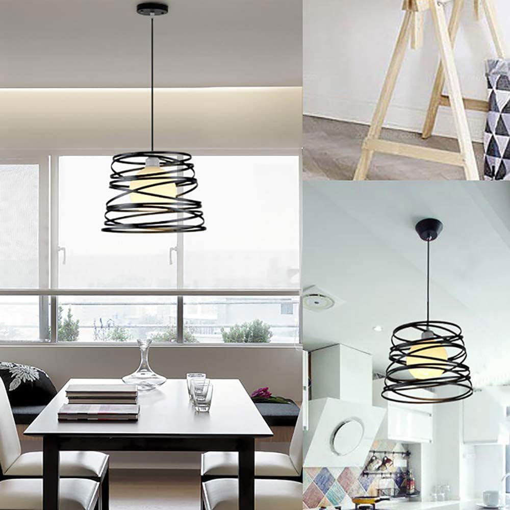 DULAB Wrought Iron Spiral Decorative Pendant Lamp, Retro Creative Black Lampshade Hanging Light, Ceiling Lighting Fixture,Chandelier is English Porch Bedroom Homestay.