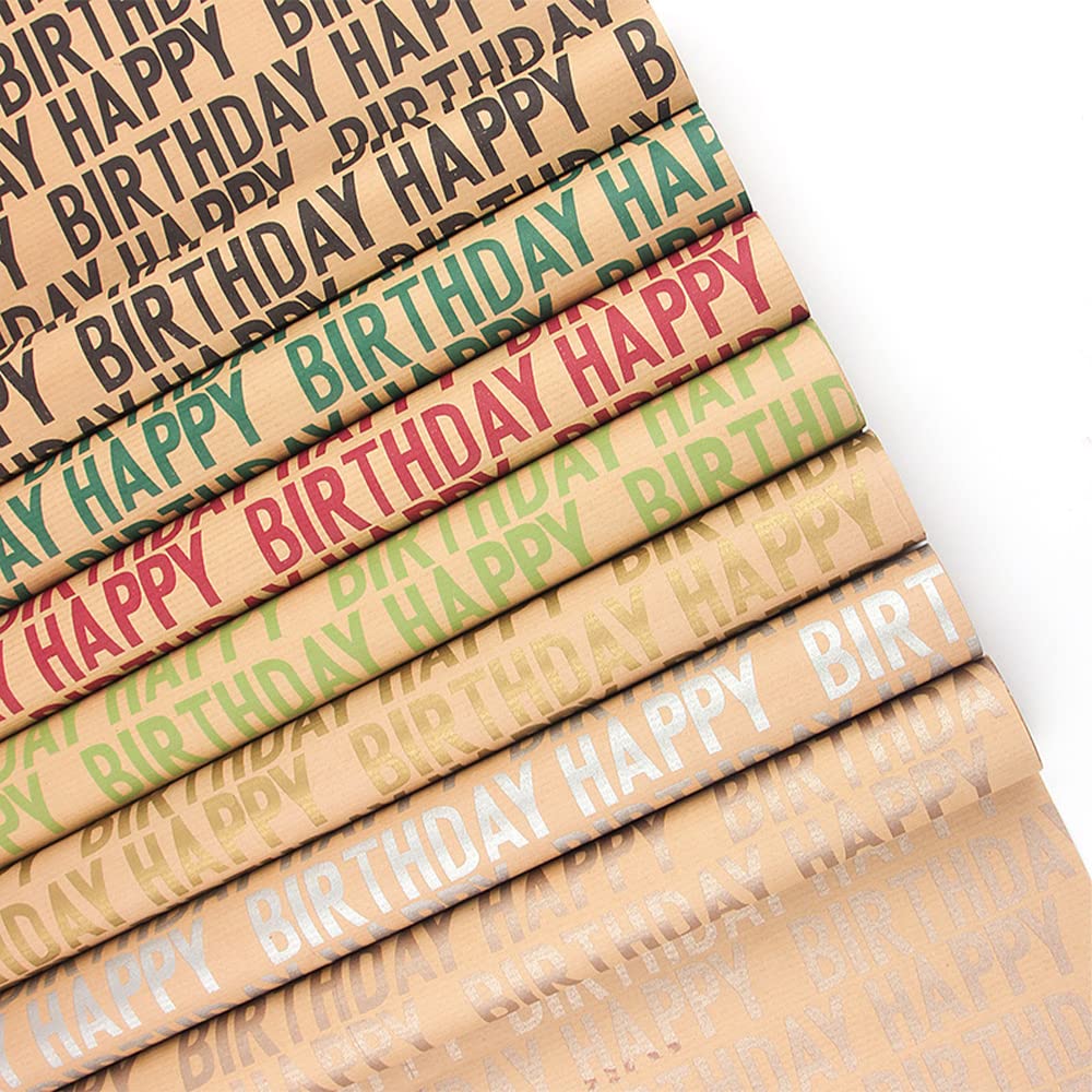 WDNUKEE Happy Birthday Wrapping Paper for Kids Girls Women Adults Boys Men,7 Sheets Classic Vintage Cowhide Birthday Gift Wrapping Paper,Birthday Wrapping Paper Folded Flat 20x28 inches each