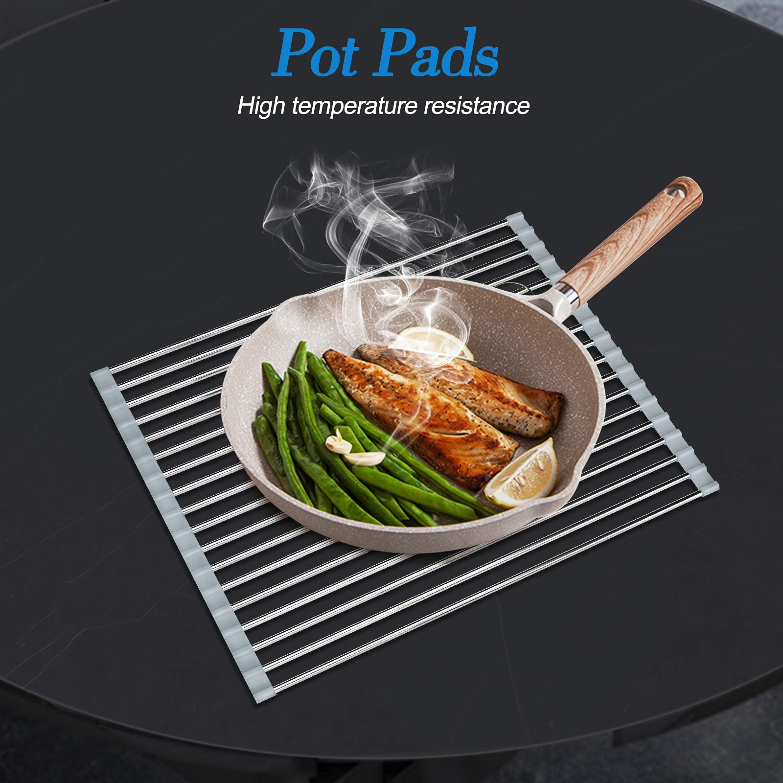 Dish Drying Rack, 2 Pack Roll up Drying Rack, Foldable Utensil Plates Holders, Multipurpose Over Sink Dish Rack Rustproof Silicone Dish Drainers Heat Resistant Mat for Kitchen(18.5x13.8inch)