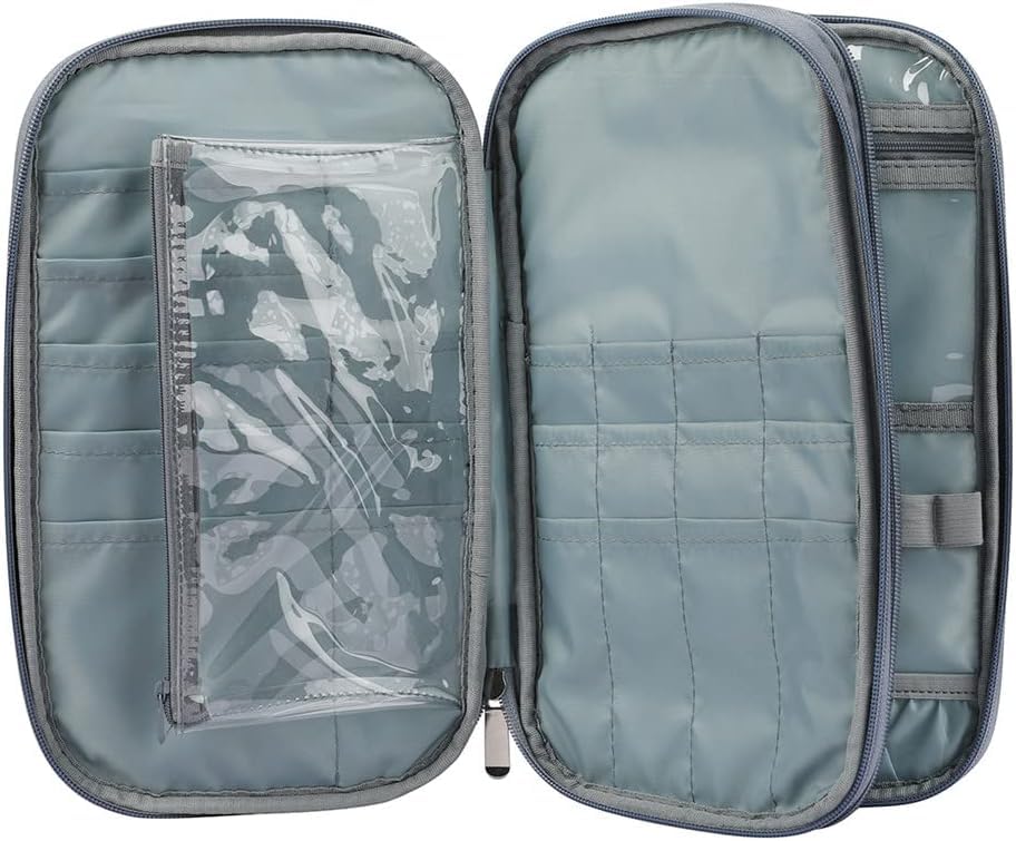 Katech Empty Knitting Needles Case Portable Travel Crochet Hooks Case Zipper Storage Bag Organizer with Transparent Pocket and Holder Slots for Carrying Knitting Needles and Crochet Accessories (Grey)