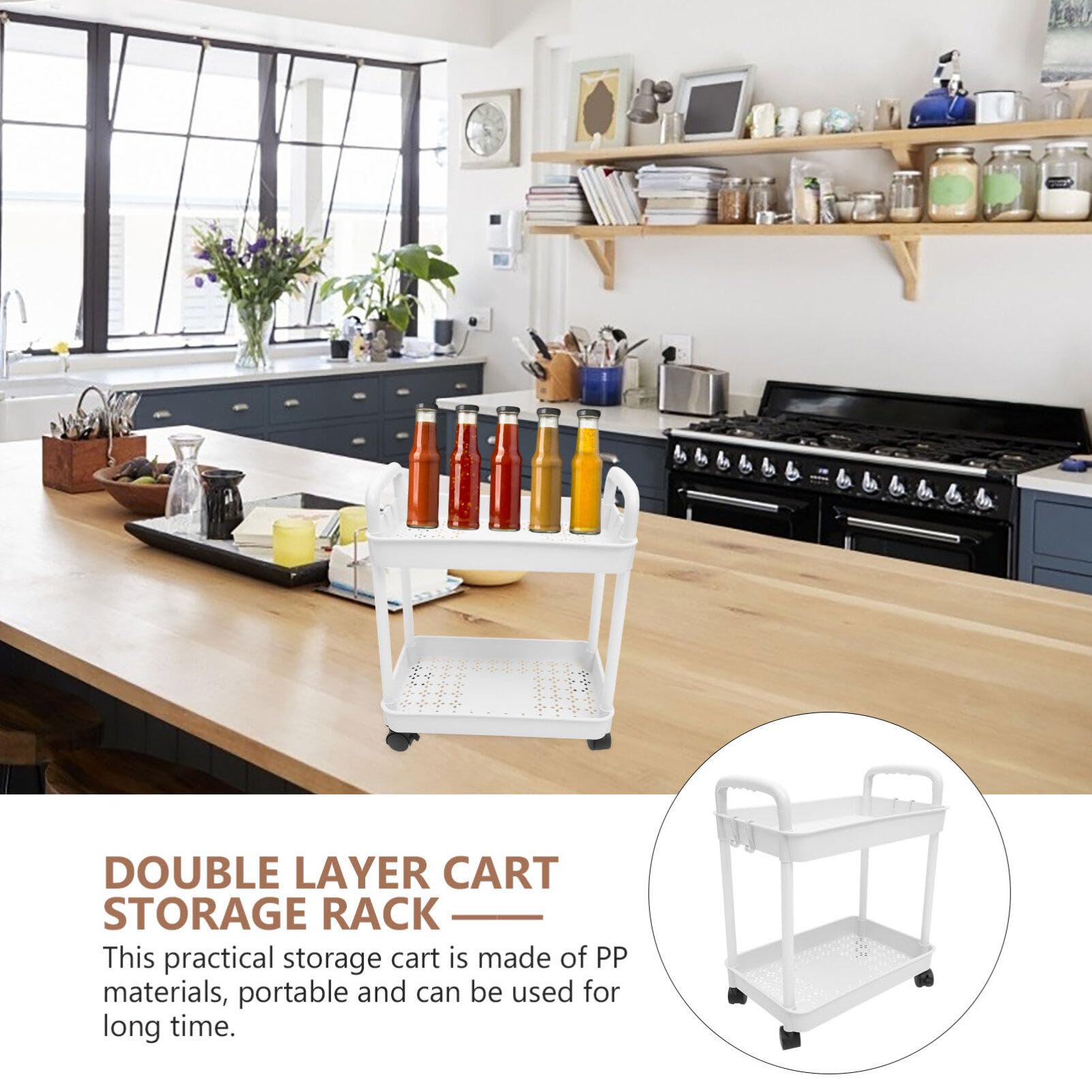 Mobile Double Layer Cart Storage Rack 2 Tier Rolling Cart Rack with Wheel Cart with Wheels Organizer Movable Bookshelf Cart Laundry Cart on Wheels Diaper Cart Dorm Cart Tiered Cart