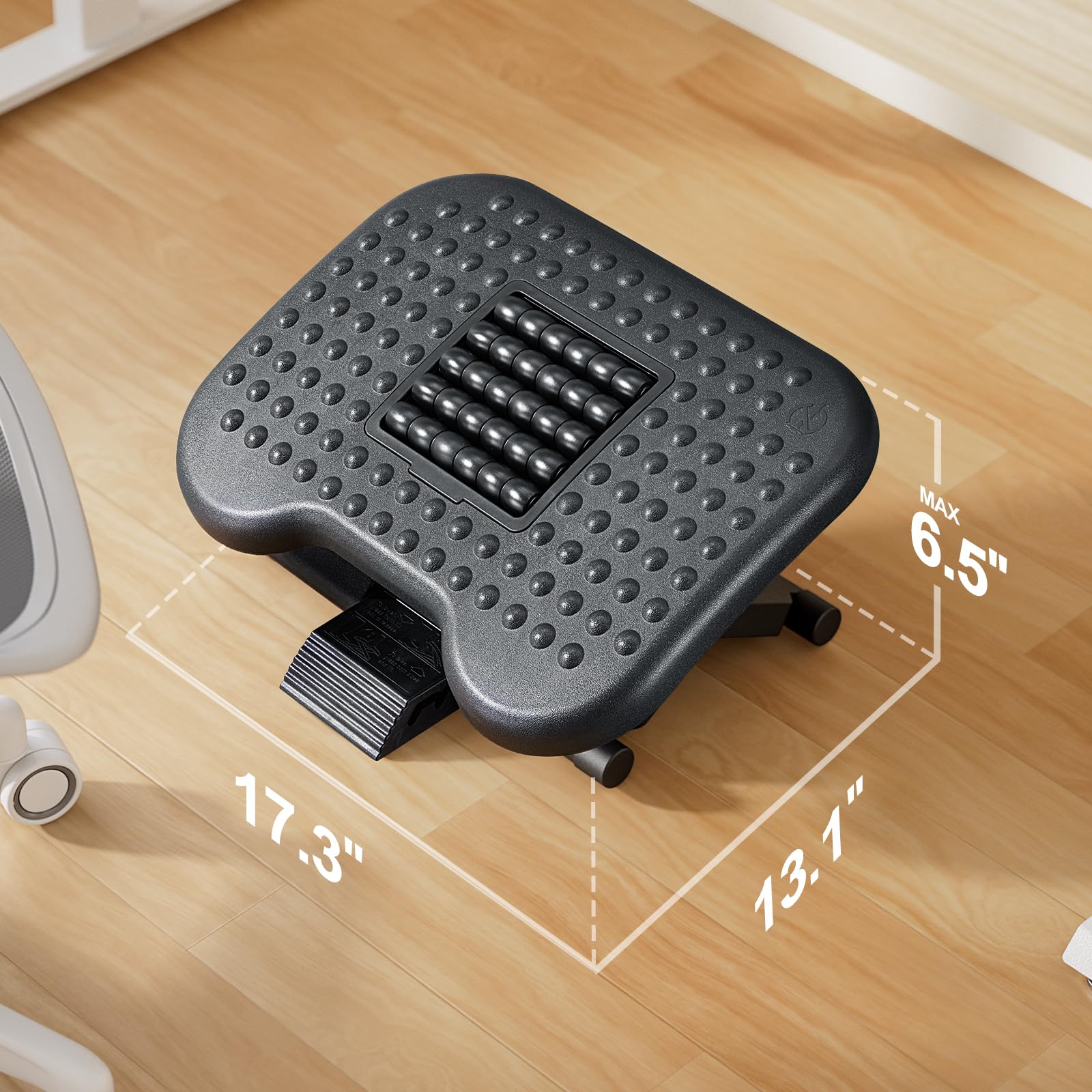 HUANUO Footrest Under Desk - Adjustable Foot Rest with Massage Texture and Roller, Ergonomic Foot Rest with 3 Height Position, 30 Degree Tilt Angle Adjustment for Home, Office