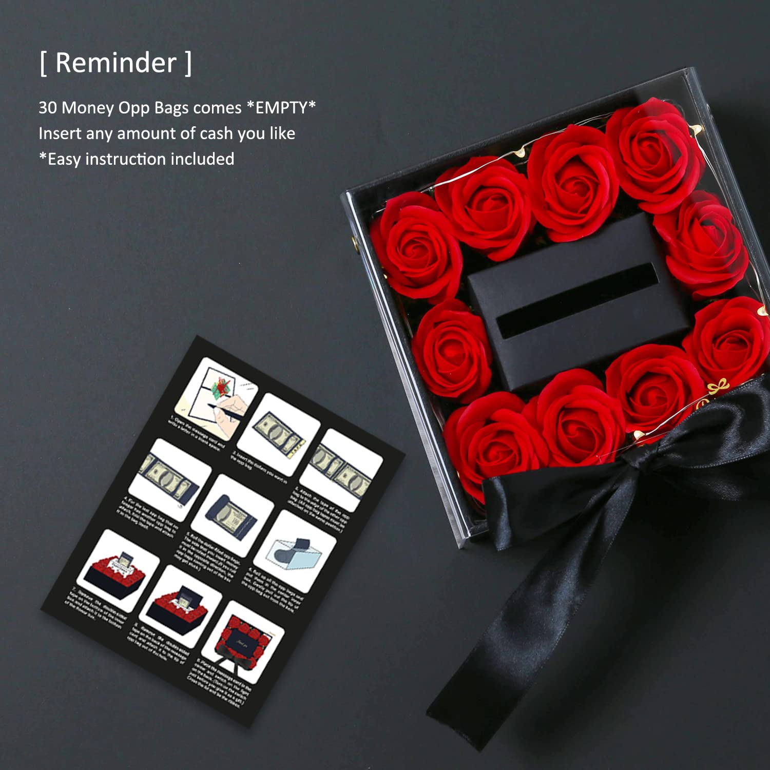 Ribbonbonbox Money Pull Out Gift Box β Luxury Flower Box wt Cash Box Insert β Unique Gift for Wife, Girlfriend, Mother, Friend β Surprise Box for Birthday, Thanksgiving, Christmas - Pranks for Adults