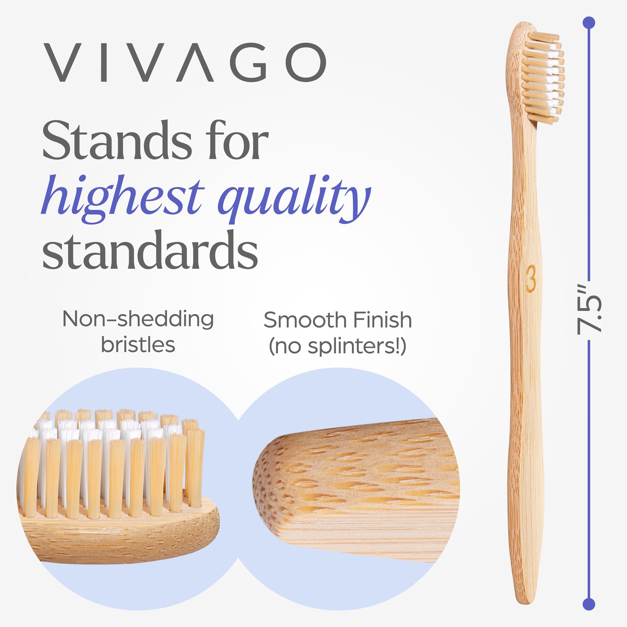 VIVAGO Bamboo Toothbrushes Medium Bristles 10 Pack - BPA Free Medium Bristles Toothbrushes for Adults | Eco-Friendly, Compostable & Biodegradable Toothbrush | Natural Wooden Toothbrushes
