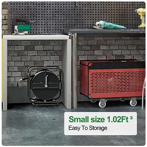 SPECILITE Heavy Duty Metal Garden Hose Reel With 100 Ft 304 Stainless Steel & 9-Pattern Metal Nozzle, 360° Rotation Frame,Wall Mount/Floor Hose Reel,