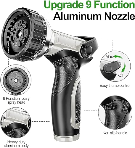 SPECILITE Heavy Duty Metal Garden Hose Reel With 100 Ft 304 Stainless Steel & 9-Pattern Metal Nozzle, 360° Rotation Frame,Wall Mount/Floor Hose Reel,