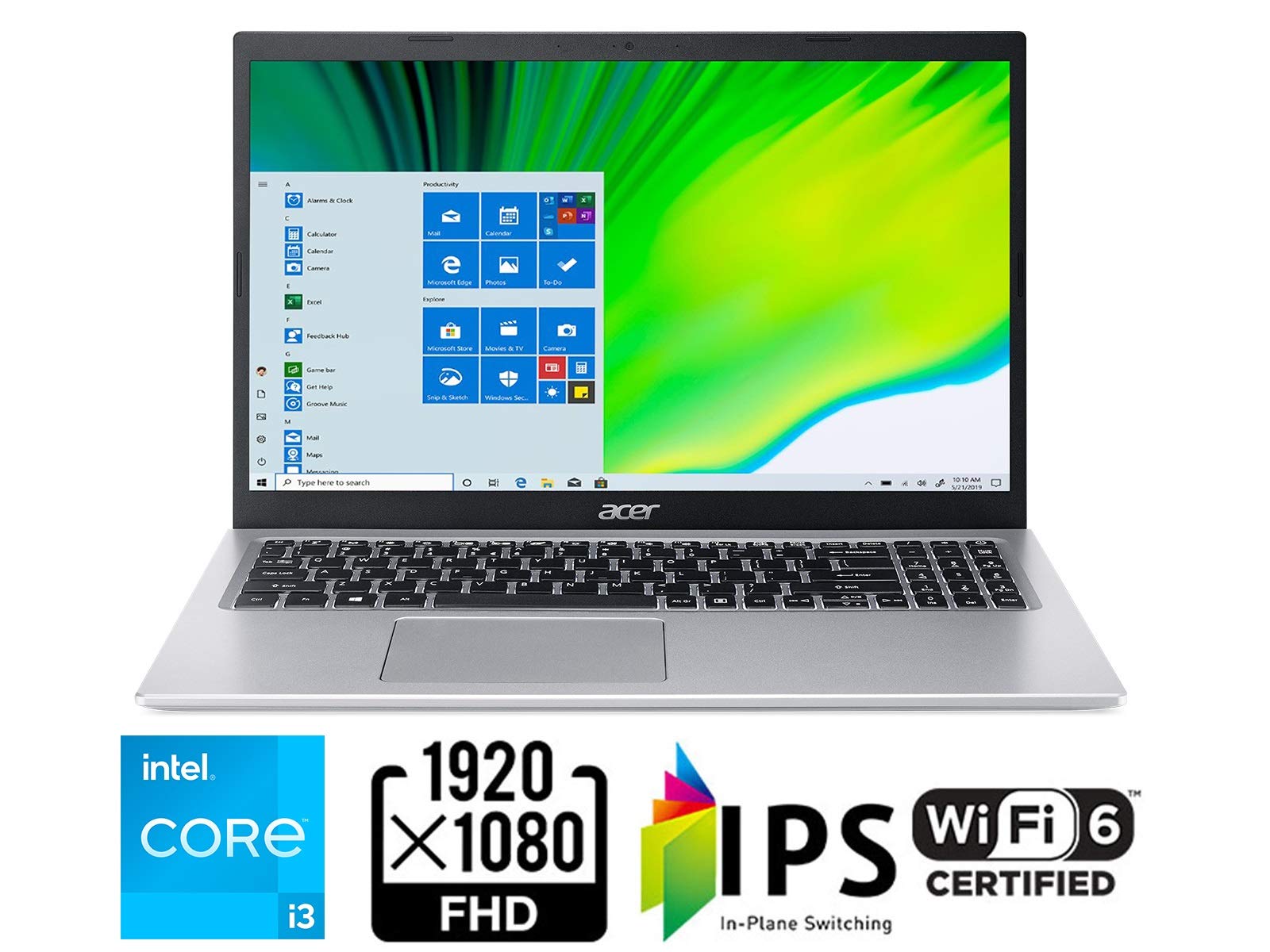 Acer Aspire 5 A515-56-363A, 15.6" Full HD IPS Display, 11th Gen Intel Core i3-1115G4 Processor, 4GB DDR4, 128GB NVMe SSD, WiFi 6, Backlit Keyboard, Windows 10 Home (S mode)