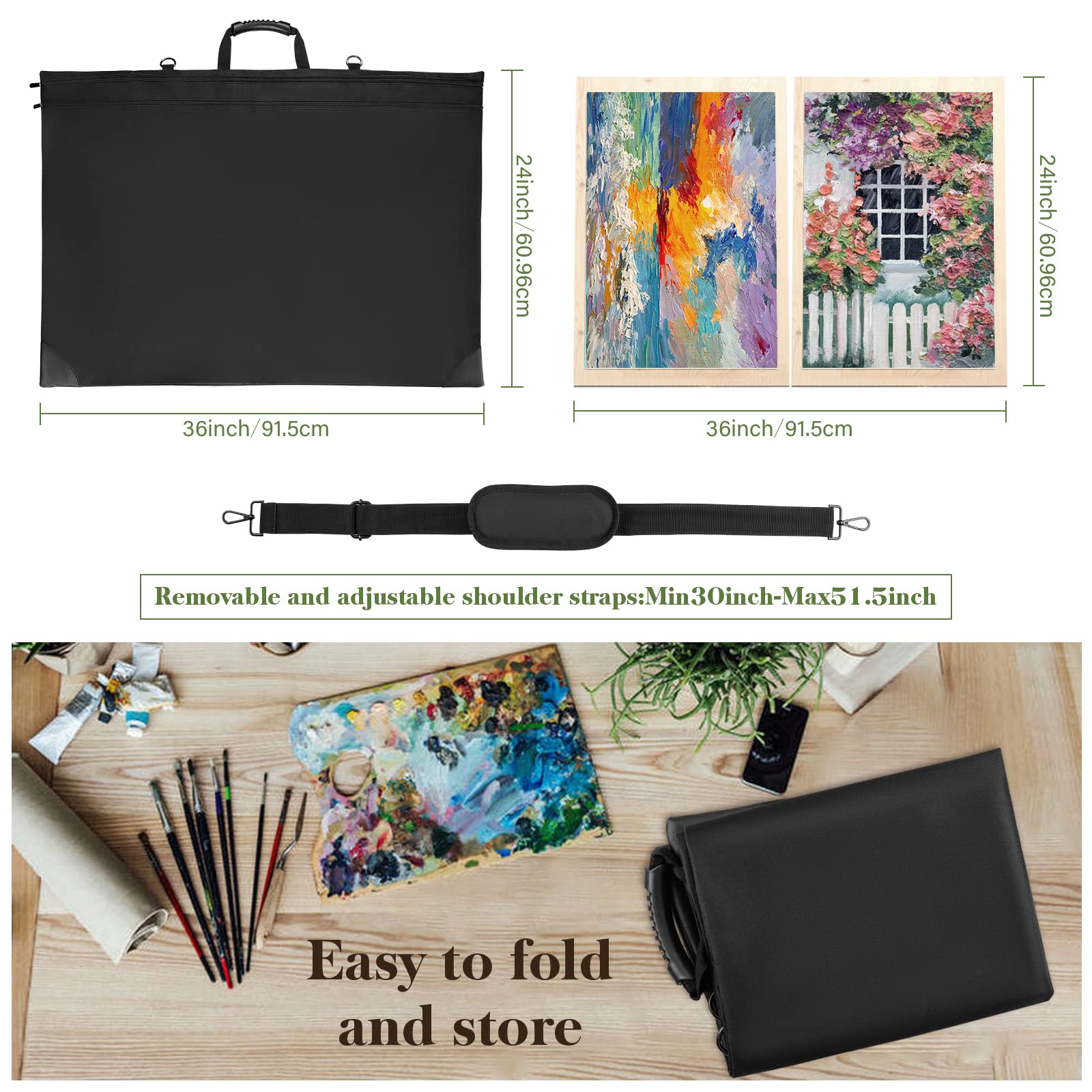 Alpinista Art Portfolio Bag,24 x 36 inches Waterproof Art Work Portfolio Case with Detachable Shoulder Strap for Artwork Organization, Black
