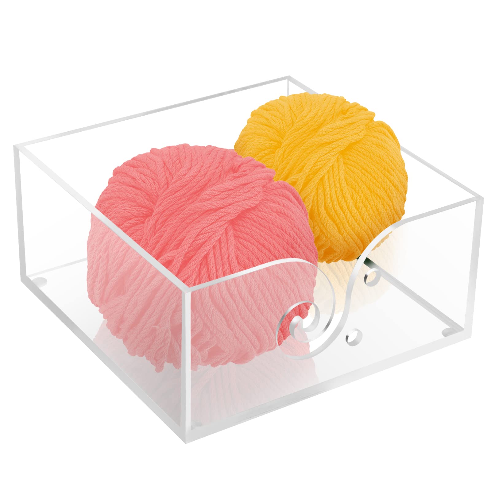 Transparent Acrylic Yarn Bowl Holder, Knitting Kit Wool Storage Cube with Holes Crochet Accessories Organizer Dispenser Preventing Slipping and Tangles