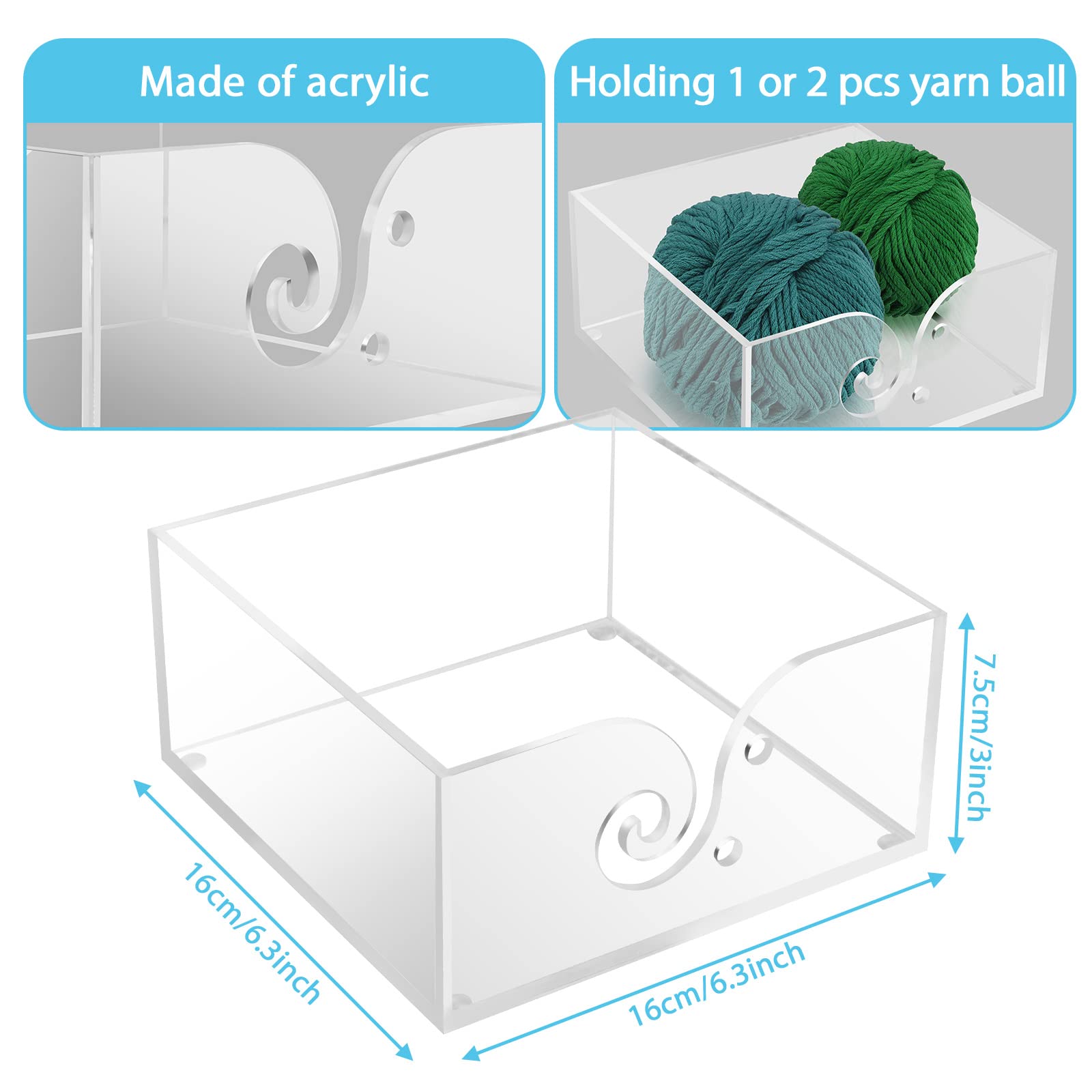 Transparent Acrylic Yarn Bowl Holder, Knitting Kit Wool Storage Cube with Holes Crochet Accessories Organizer Dispenser Preventing Slipping and Tangles