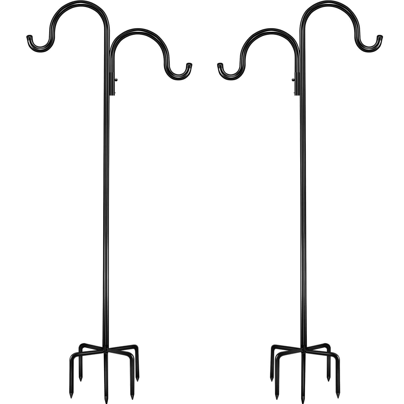 Outdoor Double Shepherds Hook/Bird Feeder 5/8 in Pole with 5 Shakes Base, DUYKQEM 92 inch Heavy Duty Garden Hanging Plant Stand 2 Pack, Outside Holder Hanger for Lanterns Light,Wedding Flower Basket
