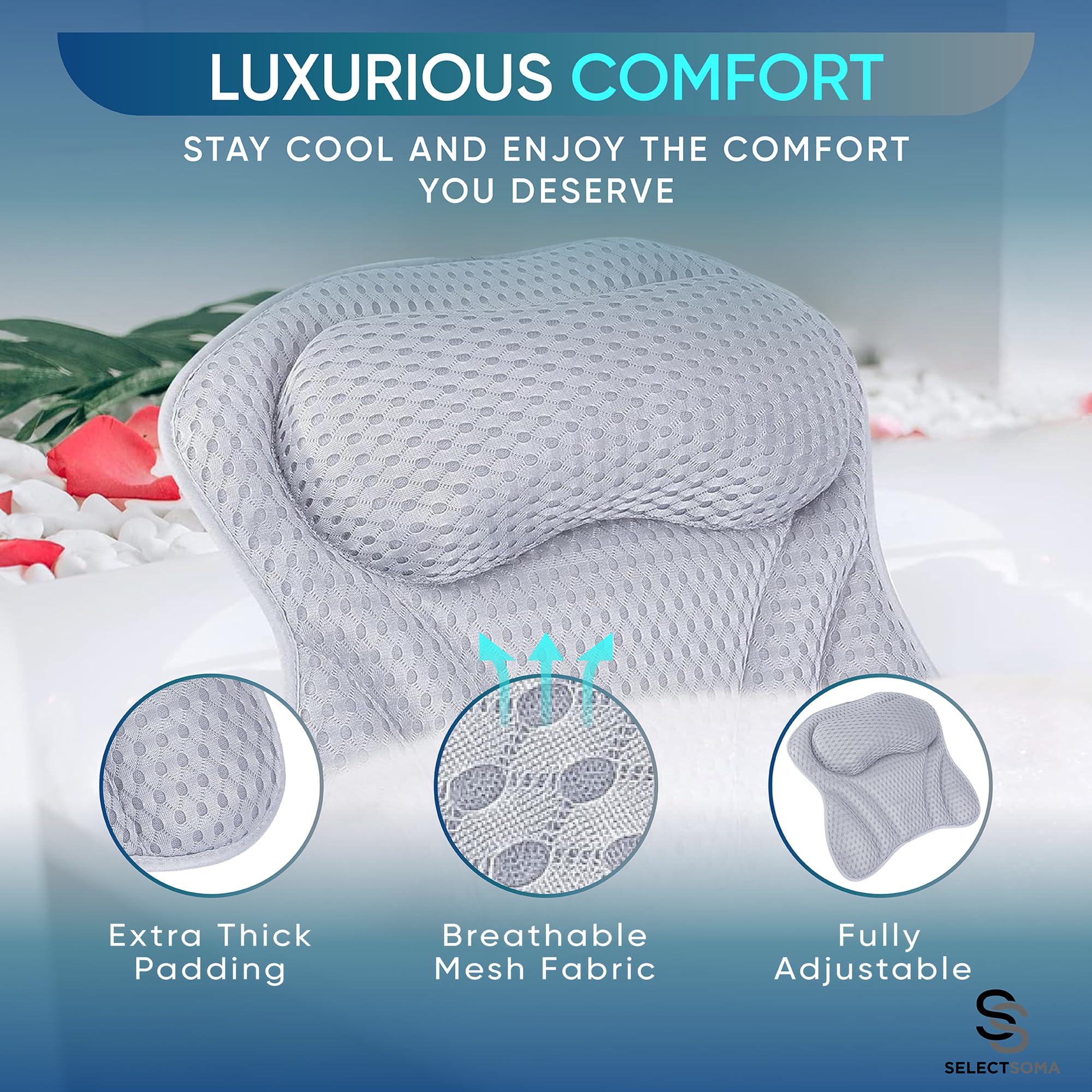 Bath Pillows for Tub Neck and Back Support - Bath Pillow for Bathtub - Bath Tub Pillow Headrest - Spa Pillow for Bathtub and Hot Tub - Bathtub Accessories for Women β Bath Cushion for Tub Adult
