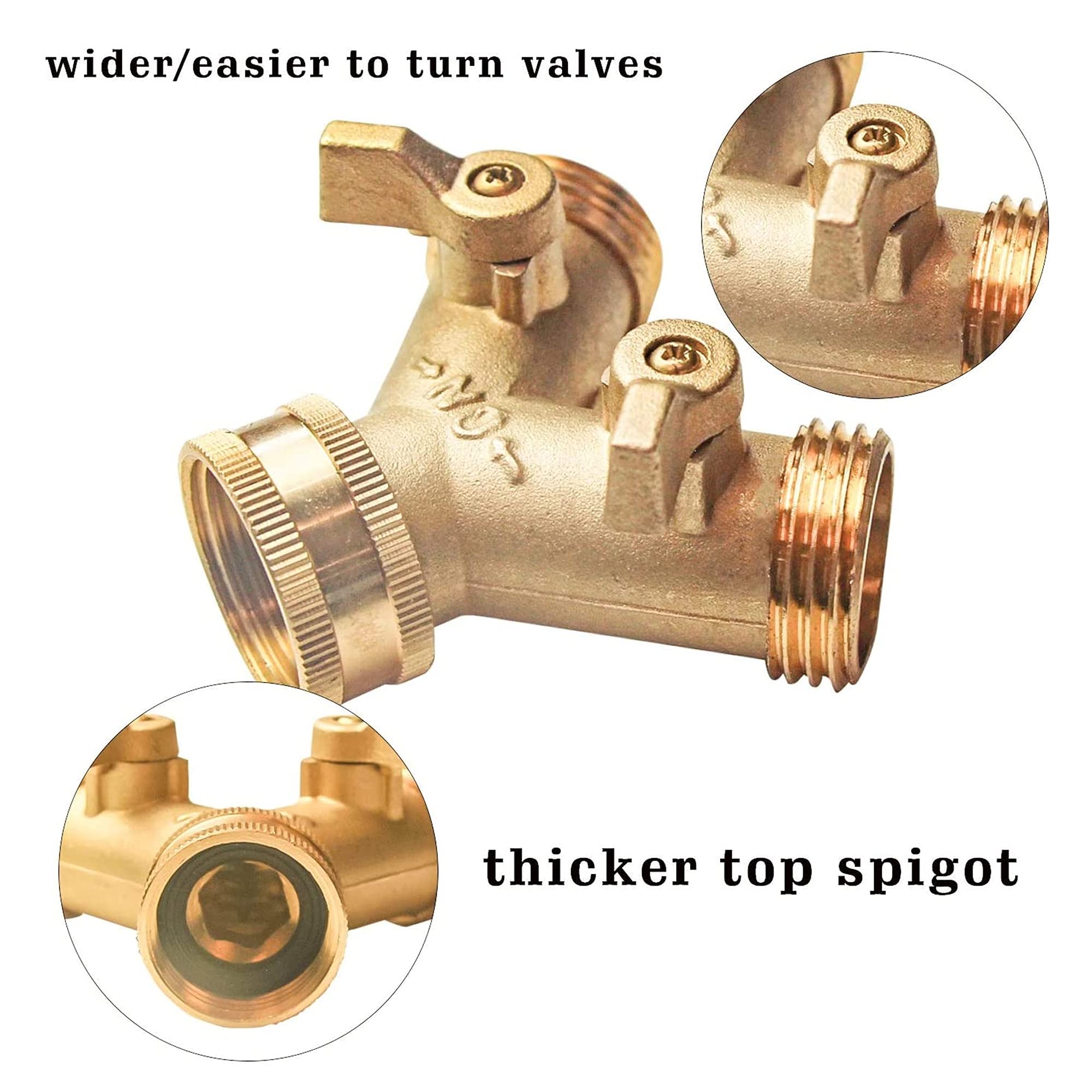 Xiny Tool Brass Garden Hose Splitter (2 Way), Solid Brass Hose Y Splitter 2 Valves with 2 Extra Rubber Washers (4)