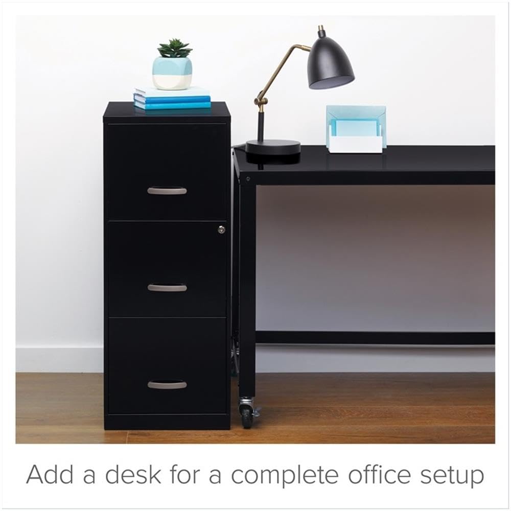 BOWERY HILL Modern 3 Drawer Metal Letter File Cabinet in Black