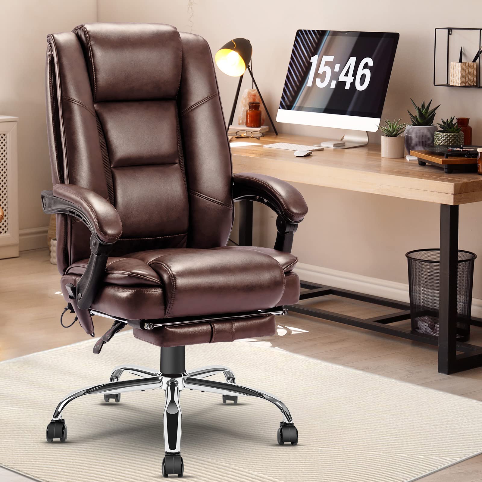 NOBLEMOOD Executive Office Chair, 4 Points Massage Heated Desk Chair, Big and Tall Office Chair Ventilation Mesh Ergonomic Reclining Chair with Lumbar Support Pillow and Footrest(Black)