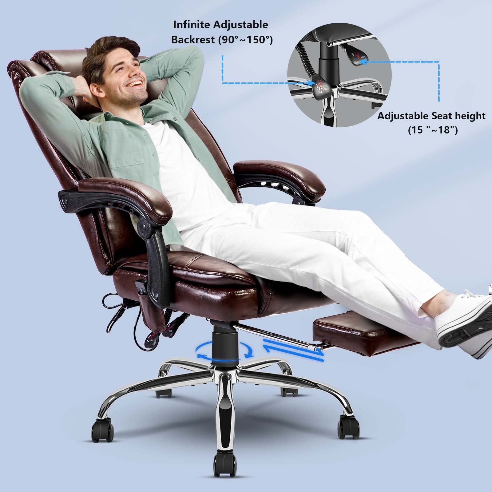 NOBLEMOOD Executive Office Chair, 4 Points Massage Heated Desk Chair, Big and Tall Office Chair Ventilation Mesh Ergonomic Reclining Chair with Lumbar Support Pillow and Footrest(Black)