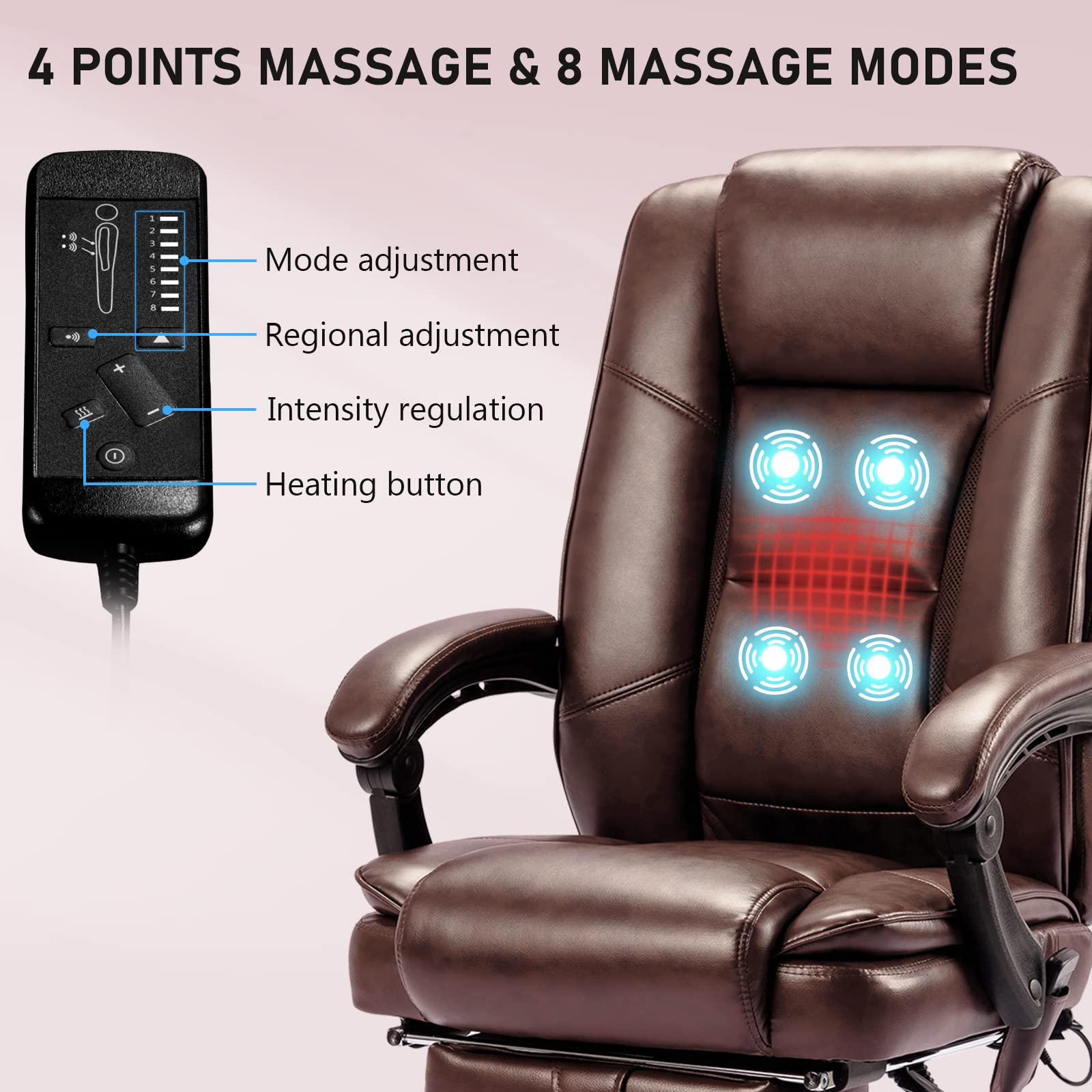 NOBLEMOOD Executive Office Chair, 4 Points Massage Heated Desk Chair, Big and Tall Office Chair Ventilation Mesh Ergonomic Reclining Chair with Lumbar Support Pillow and Footrest(Black)