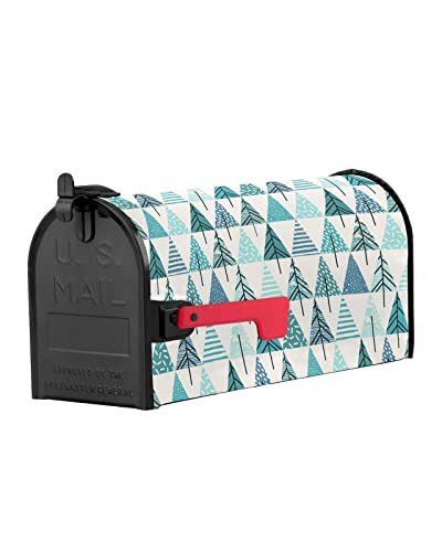 Christmas Mailbox Cover Magnetic Christams Xmas Tree Tile Pattern Pine Simple Strokes Post Box Cover Waterproof Durable Mailbox Wraps for Farmhouse Outdoor Garden Home Decor Standard Size 25 X 21in