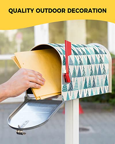 Christmas Mailbox Cover Magnetic Christams Xmas Tree Tile Pattern Pine Simple Strokes Post Box Cover Waterproof Durable Mailbox Wraps for Farmhouse Outdoor Garden Home Decor Standard Size 25 X 21in