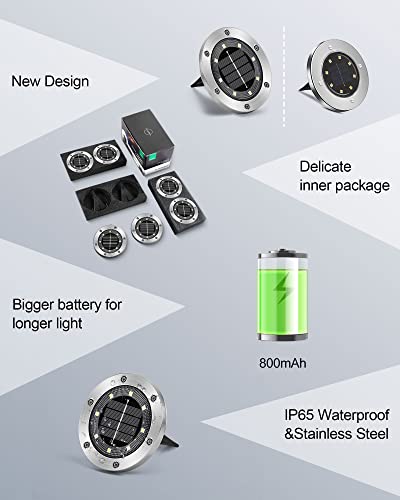 Carpdiem Solar Ground Lights,6 Packs New 8Led Flat Solar Disk Lights Outdoor Waterproof, Solar Puck Lights In-Ground Solar Disc Lights,Garden Solar Lights,Solar Yard Lights,Pathway Lights, Cold White