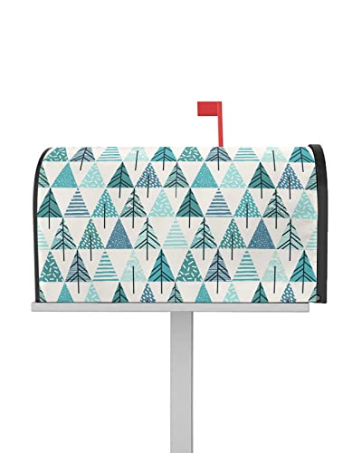Christmas Mailbox Cover Magnetic Christams Xmas Tree Tile Pattern Pine Simple Strokes Post Box Cover Waterproof Durable Mailbox Wraps for Farmhouse Outdoor Garden Home Decor Standard Size 25 X 21in