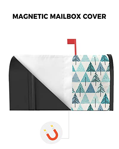 Christmas Mailbox Cover Magnetic Christams Xmas Tree Tile Pattern Pine Simple Strokes Post Box Cover Waterproof Durable Mailbox Wraps for Farmhouse Outdoor Garden Home Decor Standard Size 21 X 18in