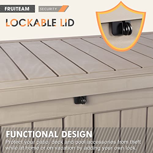 FRUITEAM 120 Gallon Outdoor Storage Box, Low Maintenance, Lockable Resin Deck Box for Patio Furniture Cushions, Pillows, Pool Noodles, Garden Tools