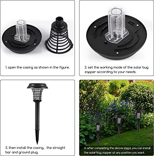 2 Pack Solar Bug Zapper Outdoor Mosquito Repellent Outdoor for Patio - Mosquito Killer & Lighting - 2 in 1 Waterproof Mosquito Zapper Fly Repellent for Outdoor